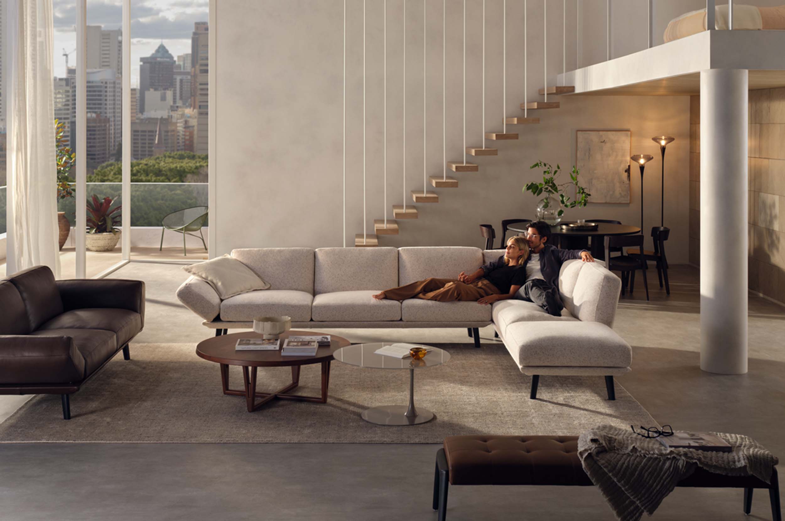 Neo Deluxe Sectional Sofa with Chaise and Reclining Arms and Backs